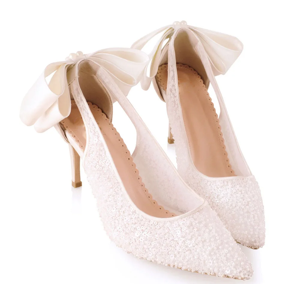 Custom logo Bride Shoe High Quality Satin Sequin Pearls Wedding Shoes ...