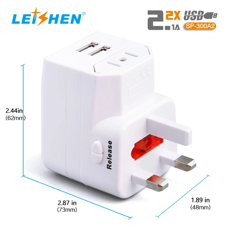 Universal Travel Adapter International Plug Power Adapter With 2 Usb ...
