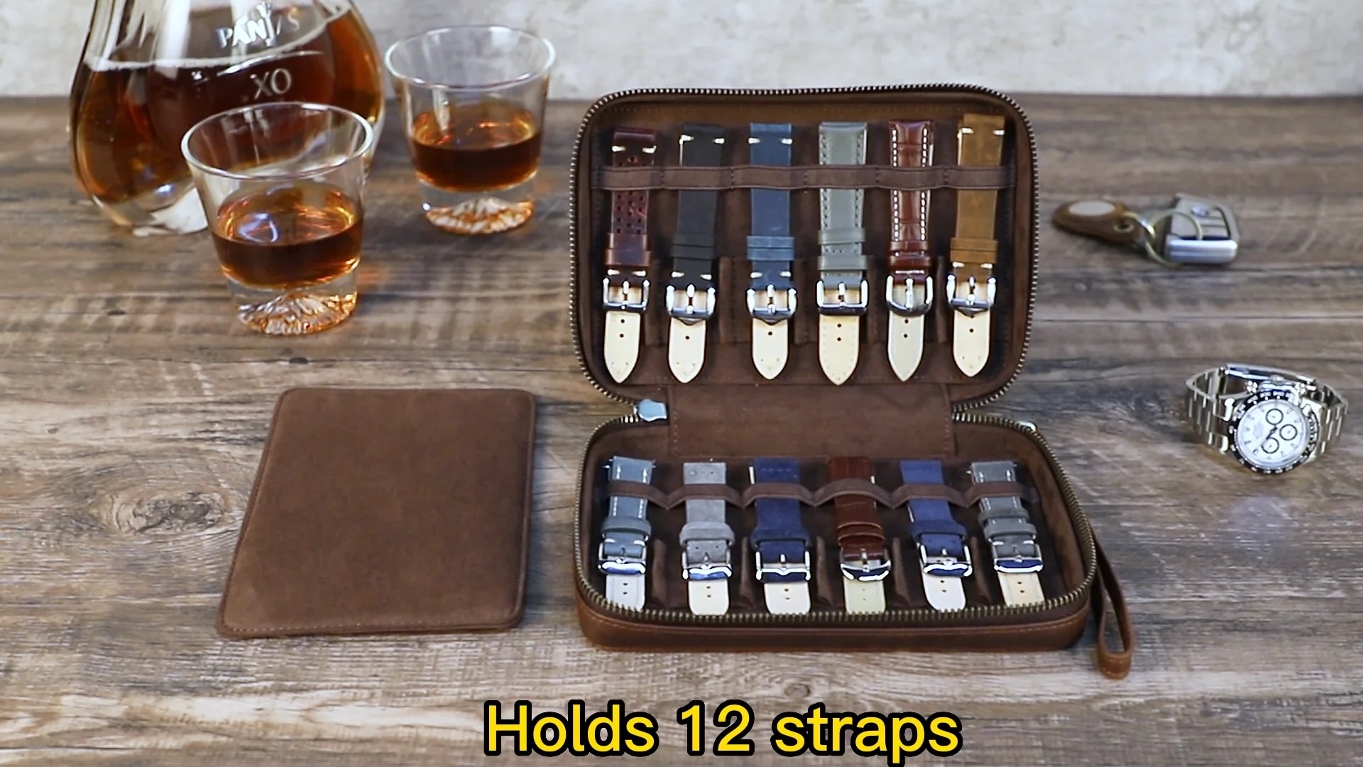 Vintage 12 Slots Watch Straps Carrying Case Bag Organizer Genuine ...