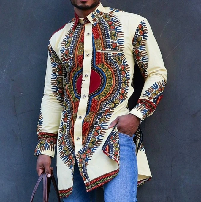 Men's African Tribal Digital Print Shirt with Mid-Length Cut, Ethnic ...