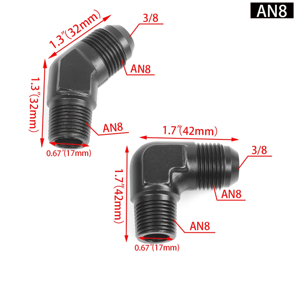45 90 Degree Elbow AN4 AN6 AN8 AN10 AN12 Male Flare Adapters