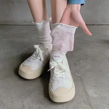 White Fungus Edge Mesh Thin Japanese Sweet Girl Jk Socks - Buy Women ...
