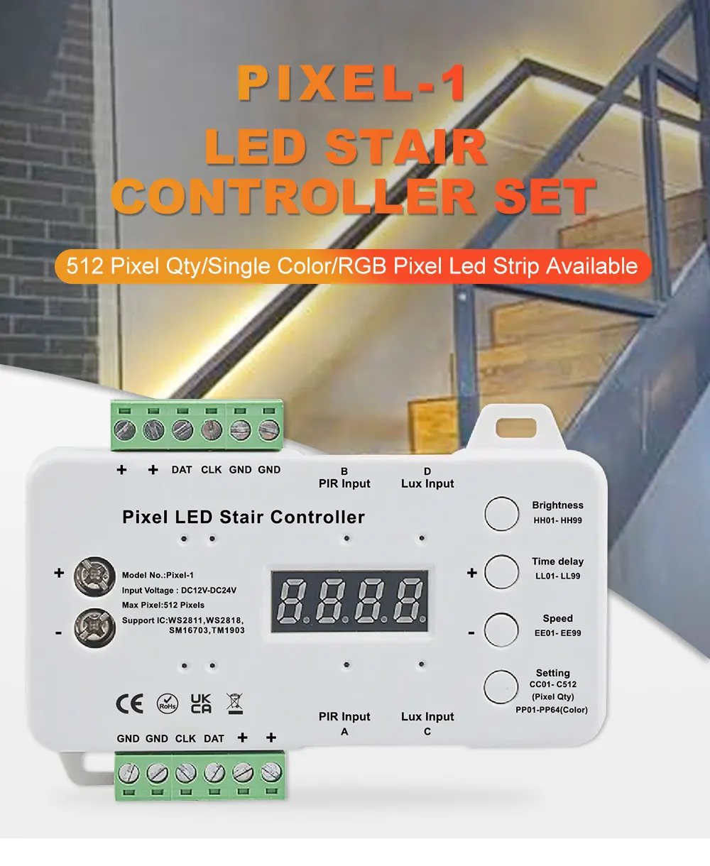Pixel Led Stair Lighting Controller Set With Daylight Sensor And Single ...