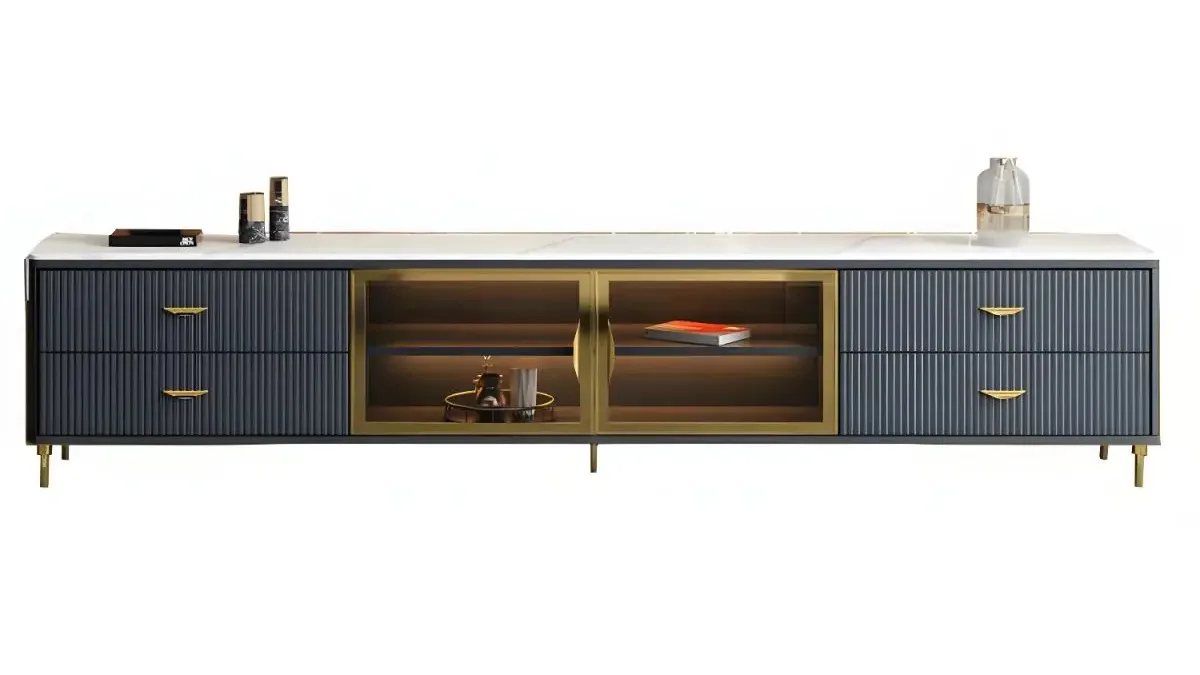 Nova Luxury Marble Tv Unit Stands Wood Fluted Board Design ...