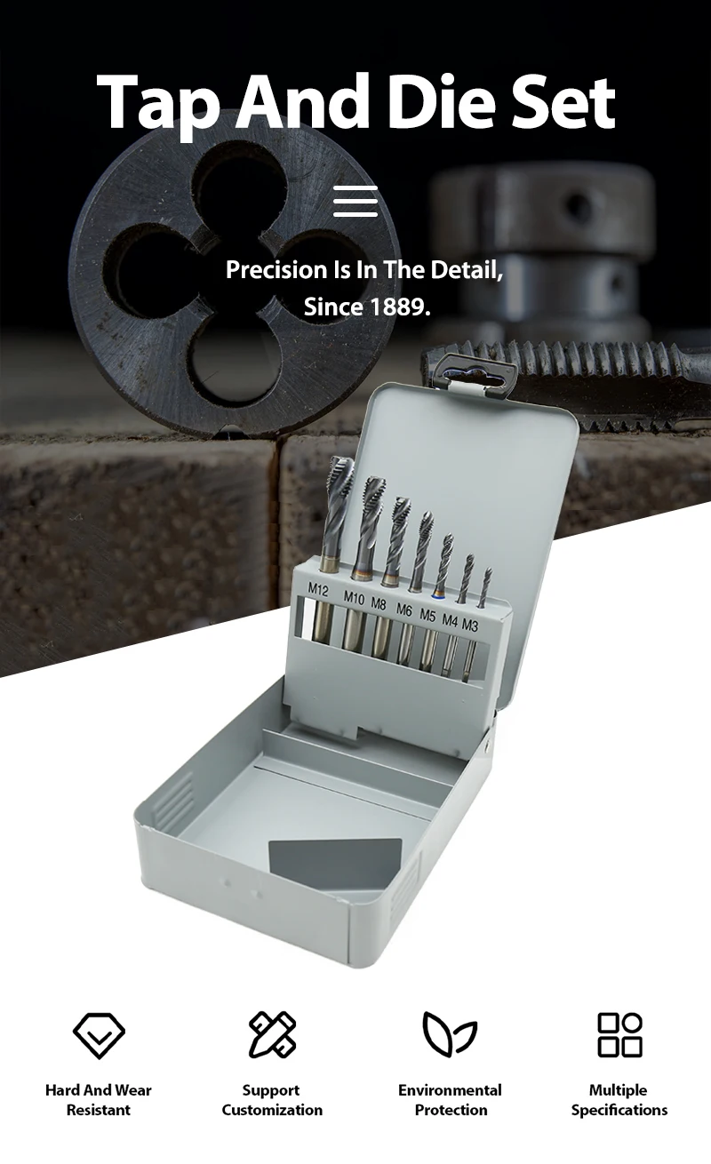 7pcs Metric DIN371/DIN376 Spiral Flute Machine Tap Set Metal Cutter Thread Cutting Tool Set M3 ...