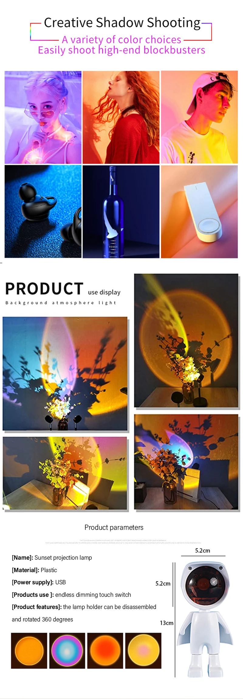 Neon Dimming 180 Degree Rotation Led Moon Rainbow Sunrise Sunset Halo ...