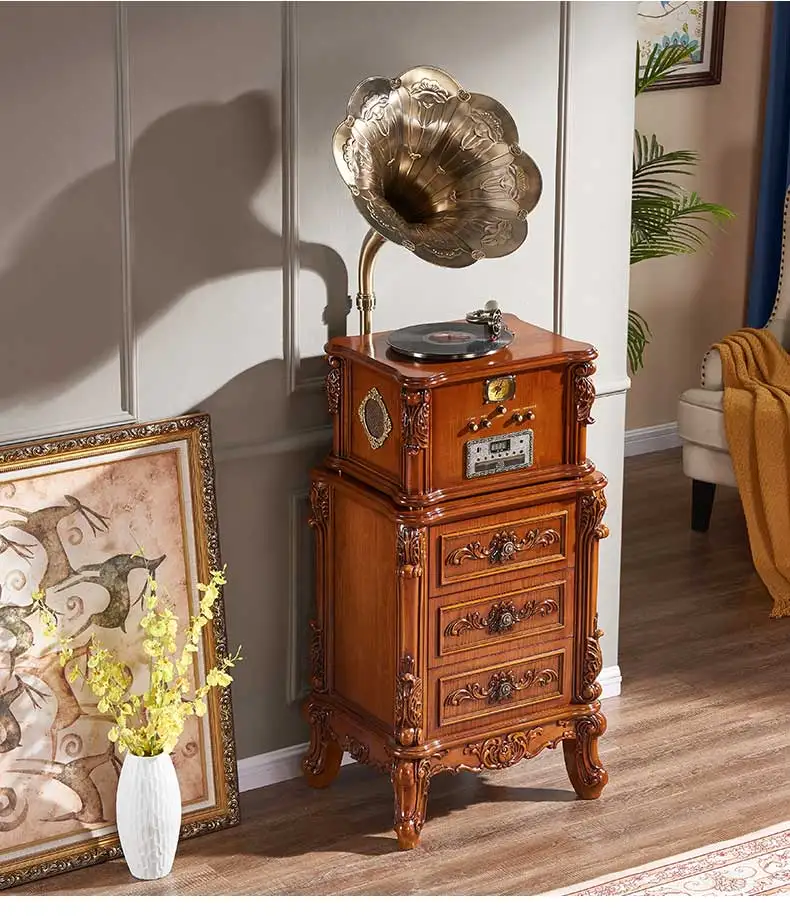 Vintage Design Wooden Desktop Record Player Vinyl And Gramophon ...