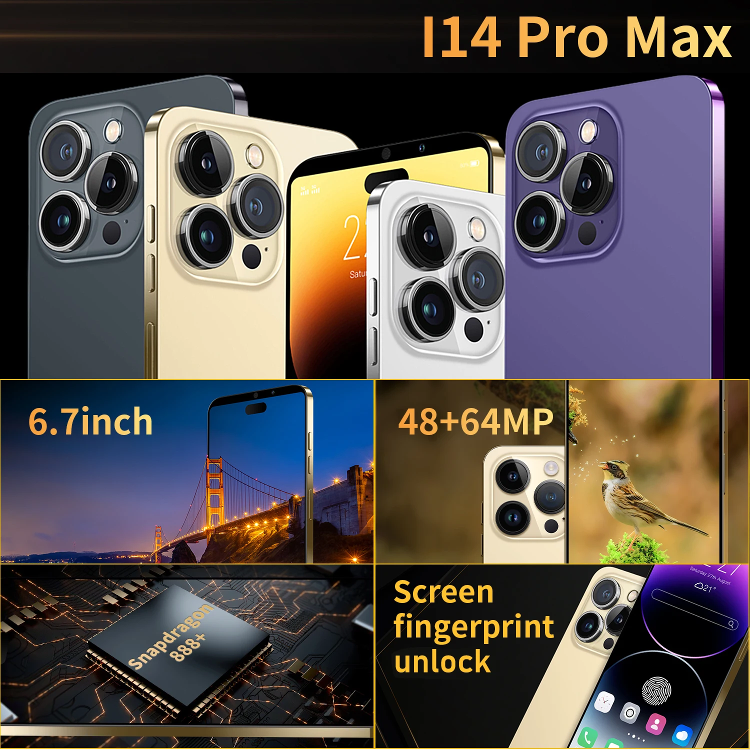 I14 Pro Max 7.3inch Large Screen Phone 5g 16gb+1tb Smartphone ...