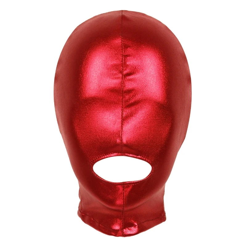 Unisex Men Or Women Latex Shiny Metallic Open Mouth Hole Headgear Full ...