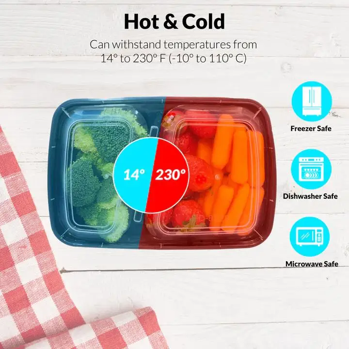 Plastic Food Box Container Hot Food Takeaway Box Three Compartment Food ...