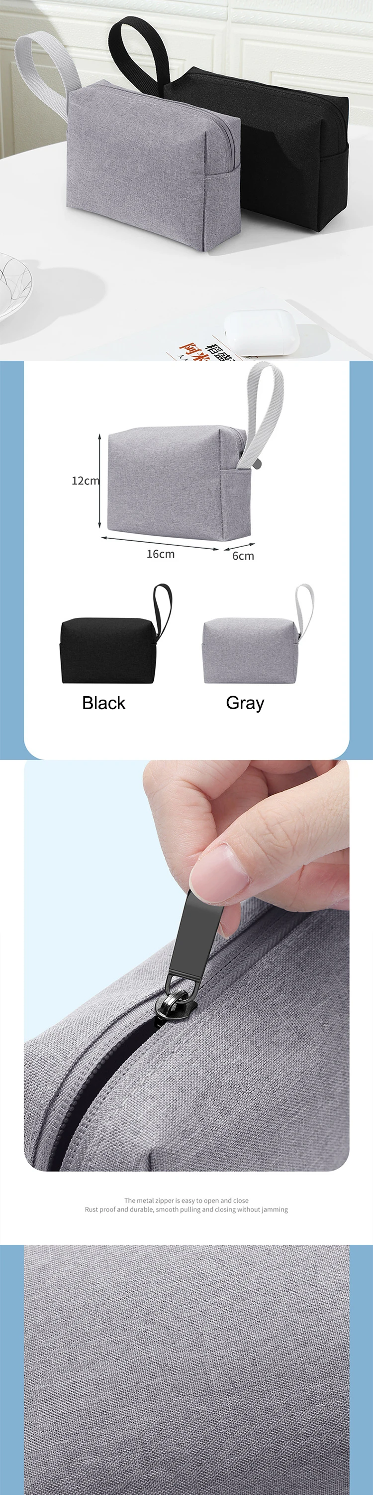 Simple Design Handle Cable Organizer Management Pure Color Cable Bag ...