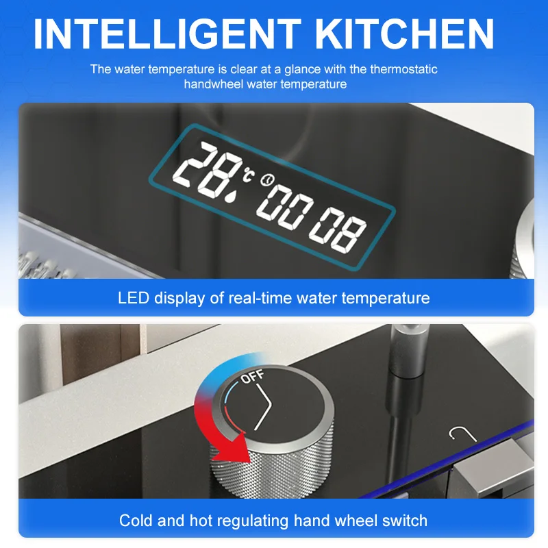 ZYIKM Multifunction Anti-Scratch LED Digital Display Sink