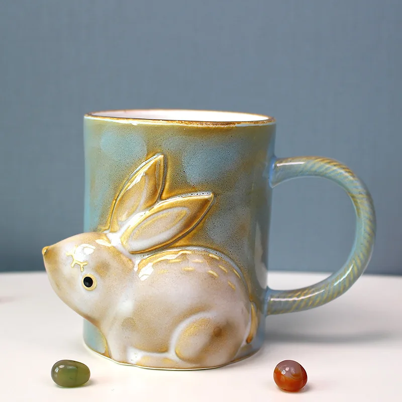 Customised Cartoon Cute Rabbit Pottery Mugs Animal Modelling ...