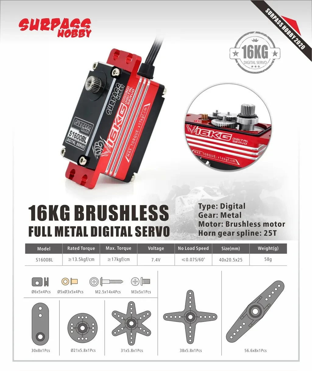 Surpass Hobby S1600bl 16kg Brushless Full Metal Gear Digital Servo For 1/10 Truck Car Boat Plane ...