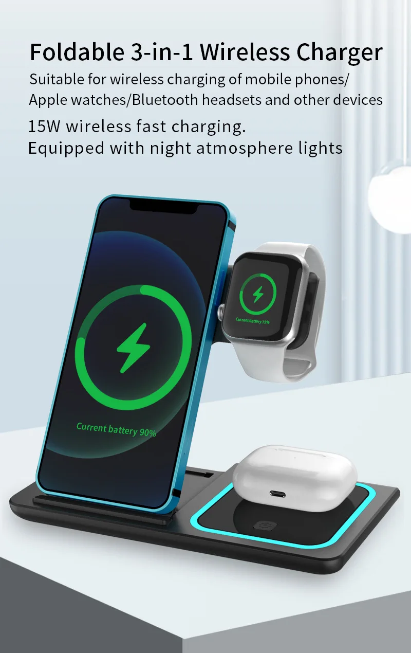 3 In 1 Wireless Charger 15w Fast Charging Mobile Phone,Watch,Earphone ...