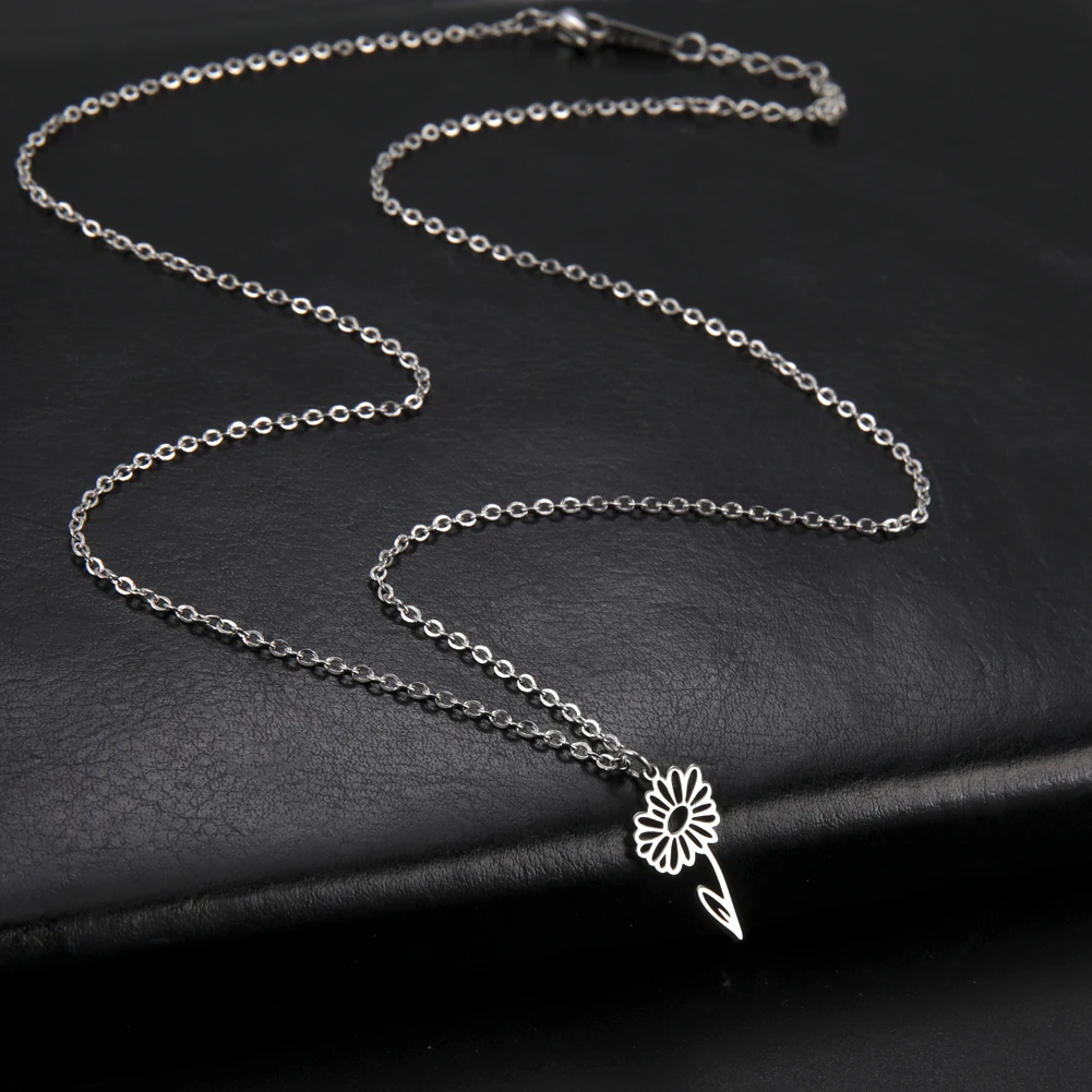 Birth Month Flower Stainless Steel Necklace Snowdrop Daisy Rose Pendant ...
