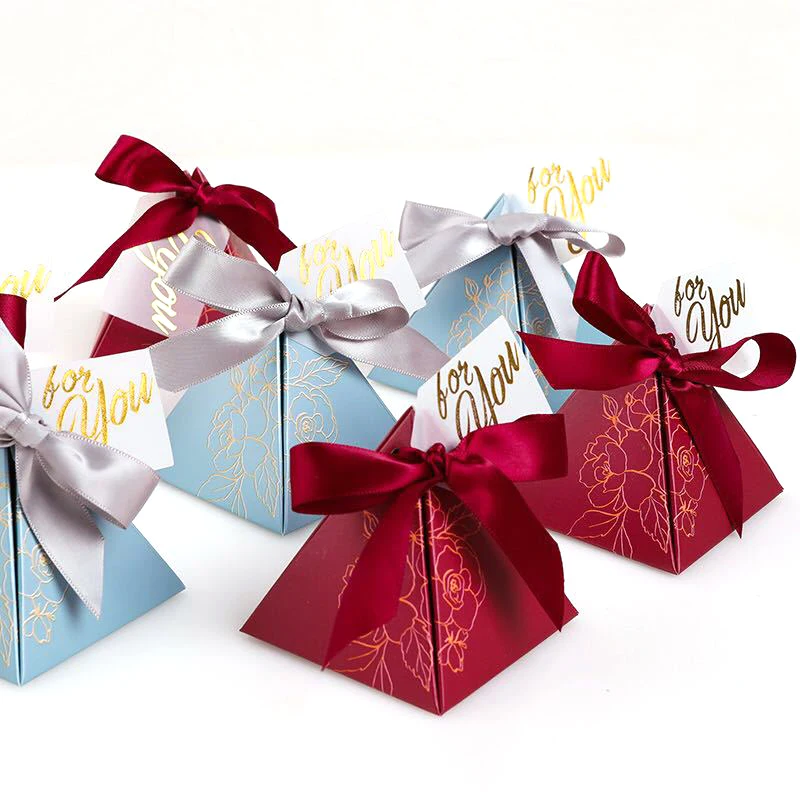 4 Inches Blue Triangle Candy Box For Wedding Party Favors Gifts Paper ...