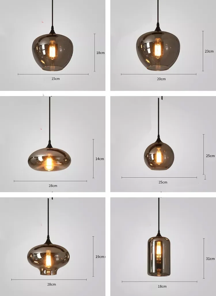 Modern Grey Glass LED Pendant Lights for Living Room Decor