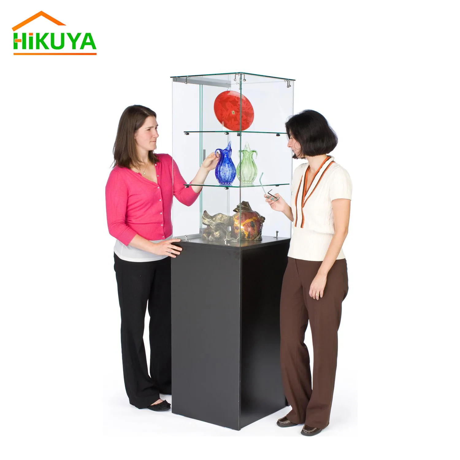 Frameless Glass Tower Display Stand Full Vision Glass Showcase - Buy ...