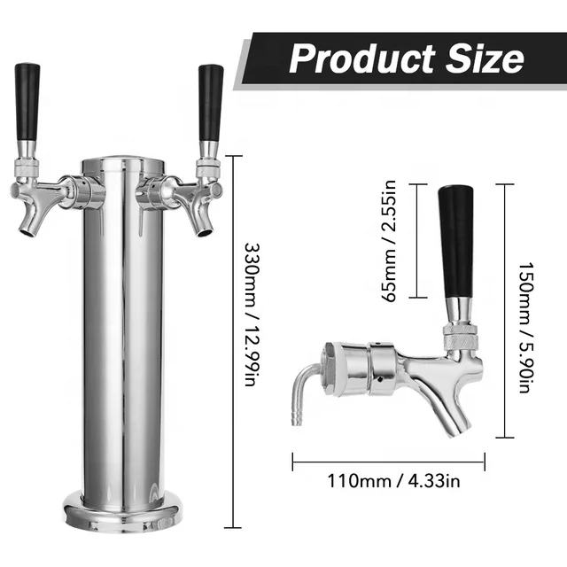 Homebrew Draft Bar Dispenser Stainless Steel Double Tap Faucet Column ...