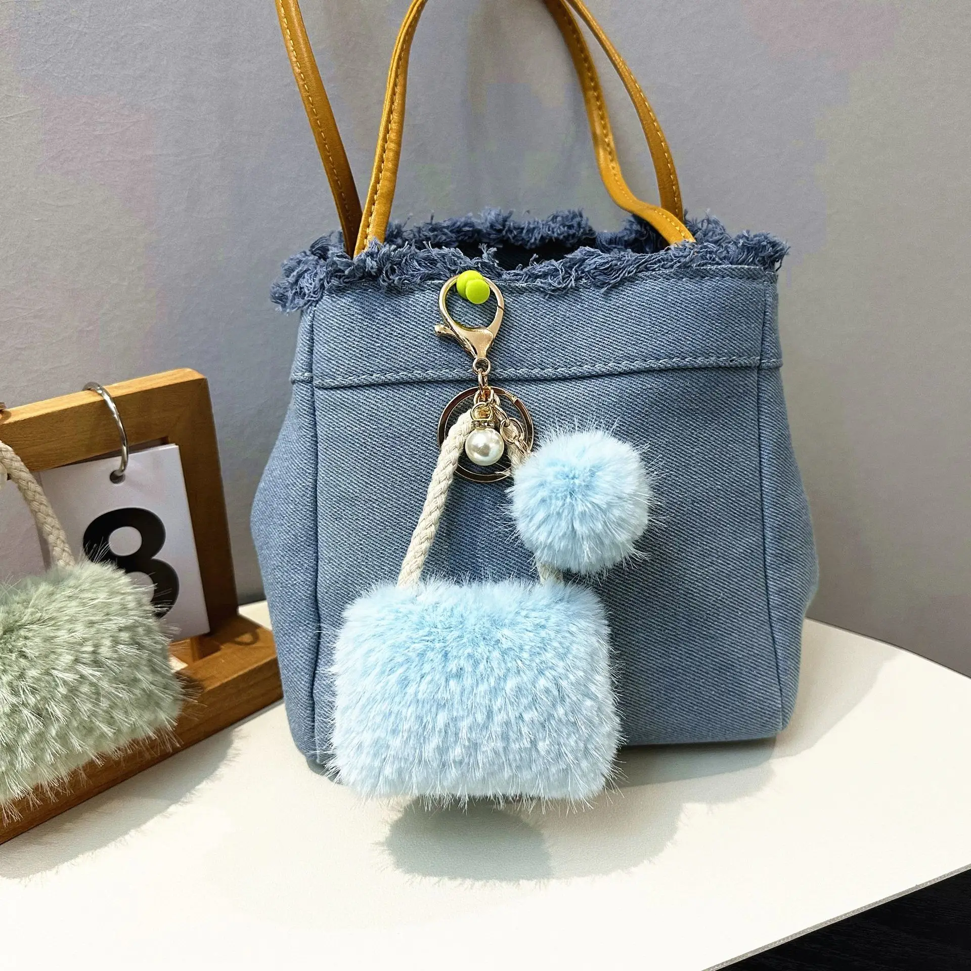 Pearl Pom Pom Pendant Backpack Hanging Plush Keychains Pompom Handbags ...