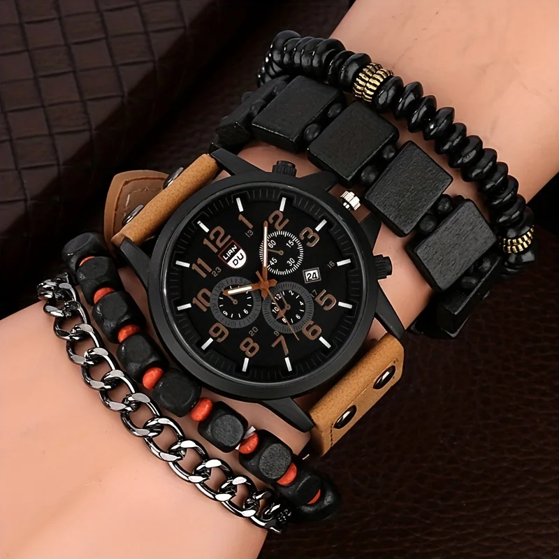 5pcs/ Set Men's Fashionable Quartz Watch with Bracelets