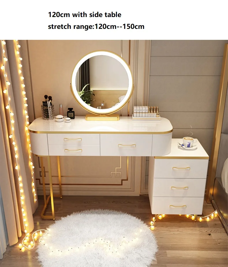 Girls Dressing Table Home Furniture High Gloss With Touch Led Mirror ...