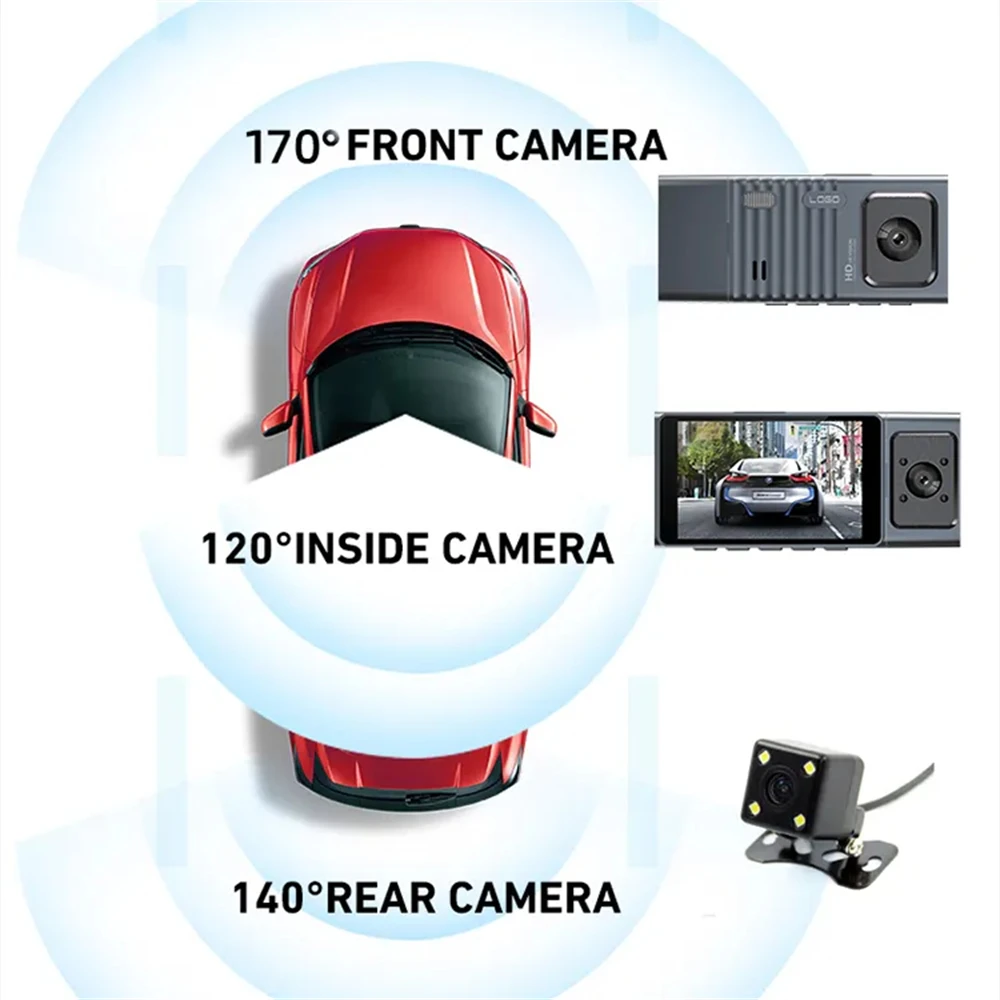 3 Inch Fhd 1080p Portable Dash Camera with Front+inside+rear 3 Lens Car ...
