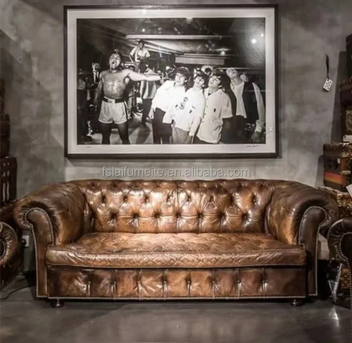 Factory Villa Hotel Luxury Design Vintage Tufted Genuine Leather Night ...