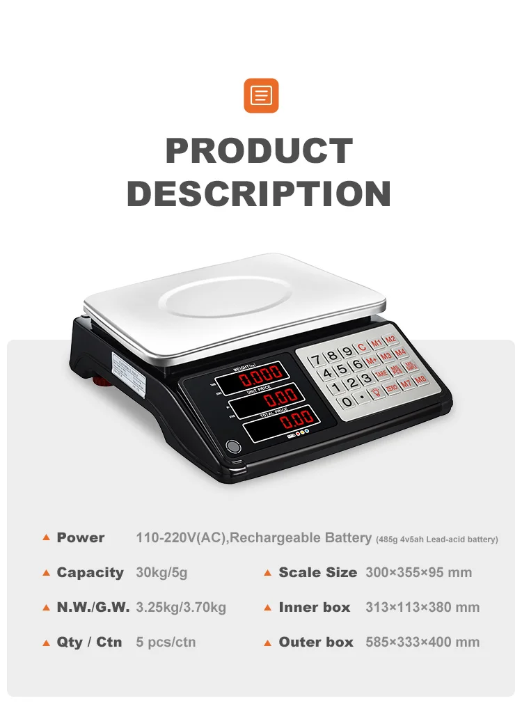 40kg Commercial Scale Digital Price Computing Scale With LED / LCD ...