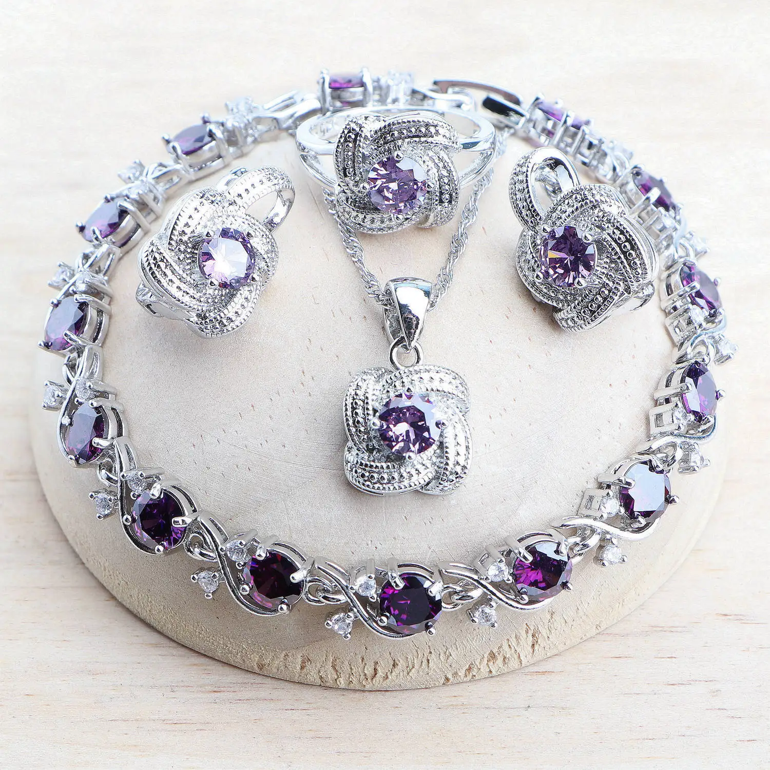 Luxury Zircon 925 Silver Jewelry Sets for Women - Blue Sapphire