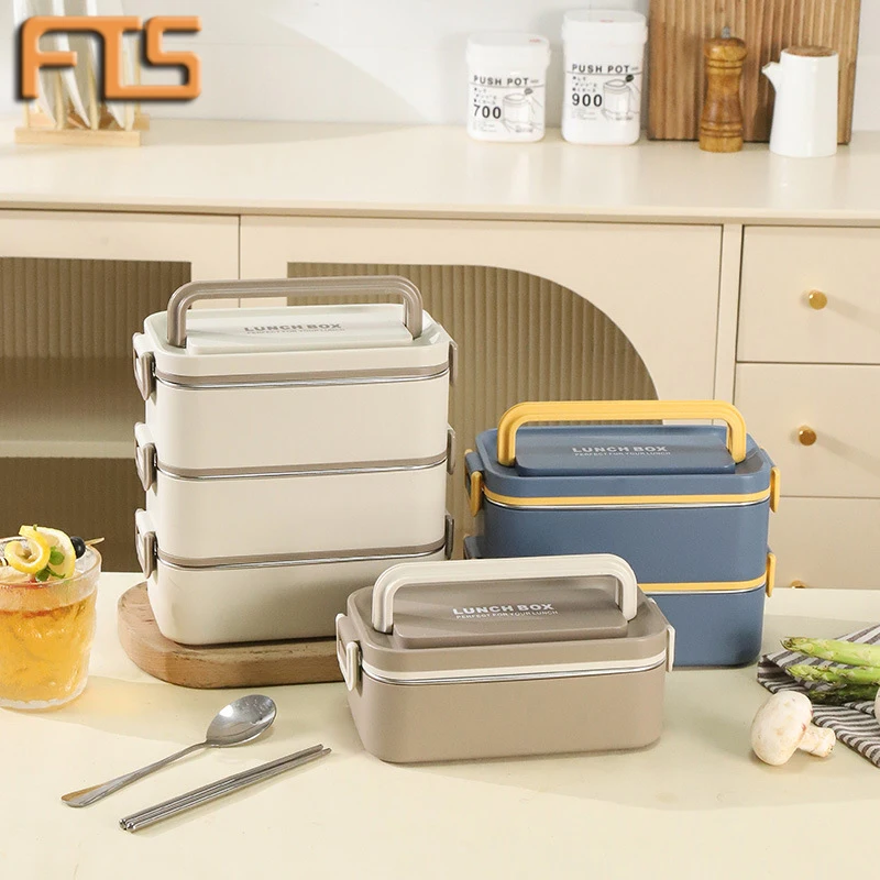 FTS bento box plastic japanese custom 304 stainless steel set portable office 3 tier adults ...