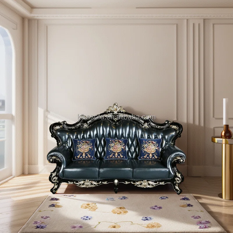Classic Golden Luxury Royal Style Genuine Leather Sofa Set Soft ...