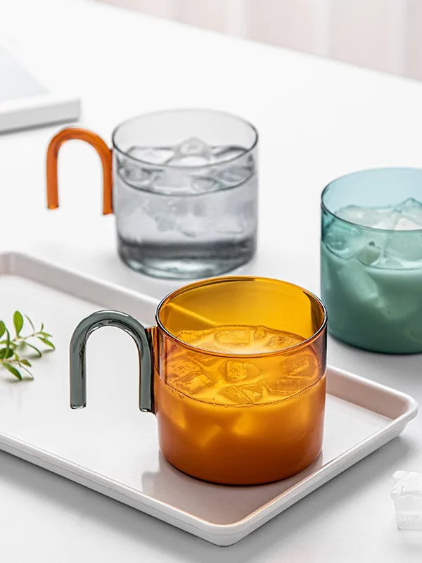300ml Ins Style Colored Glass Coffee Mug Heat-resistant Handgrip ...