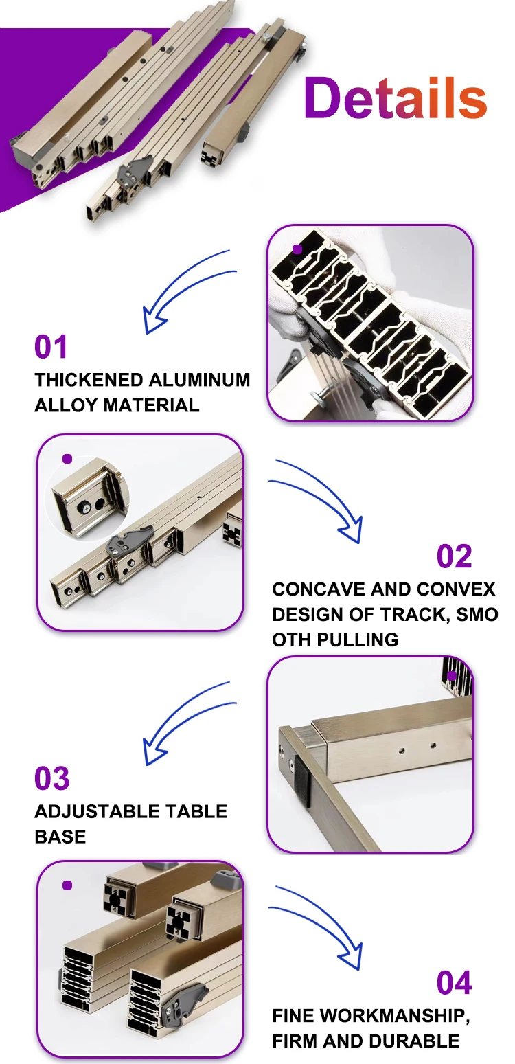 Aluminum Extendable Folding Dining Table Frame & Hardware - OEM