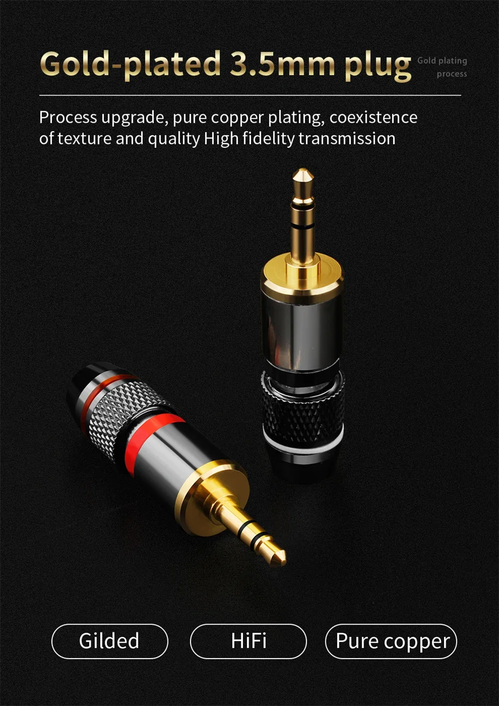 3.5 mm Jack TRS Connector 3 Pole Audio Male Stereo Plug Gold-plated ...