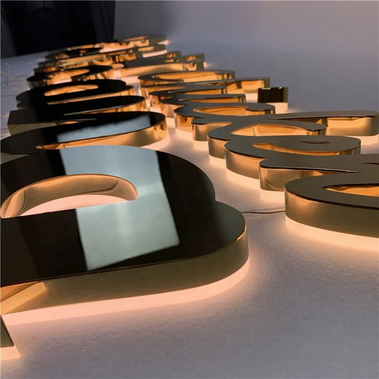 Custom Mirror Logo Back Lighted Signage Backlit Led Sign Brushed ...