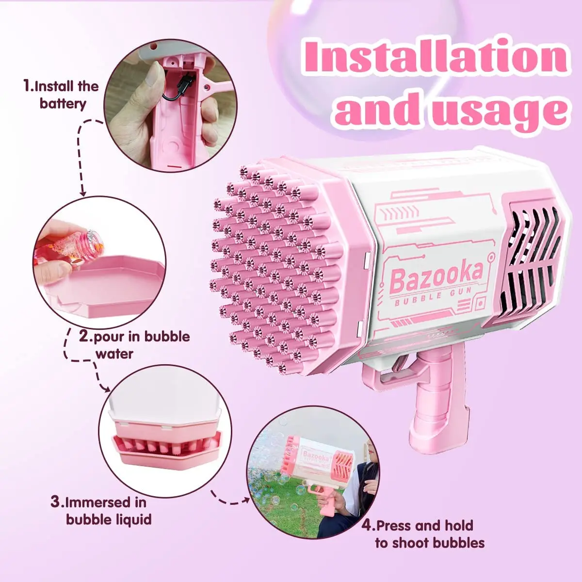 New Arrival 69 Holes Bubbles Blower Rocket Boom Bubble Maker Automatic ...