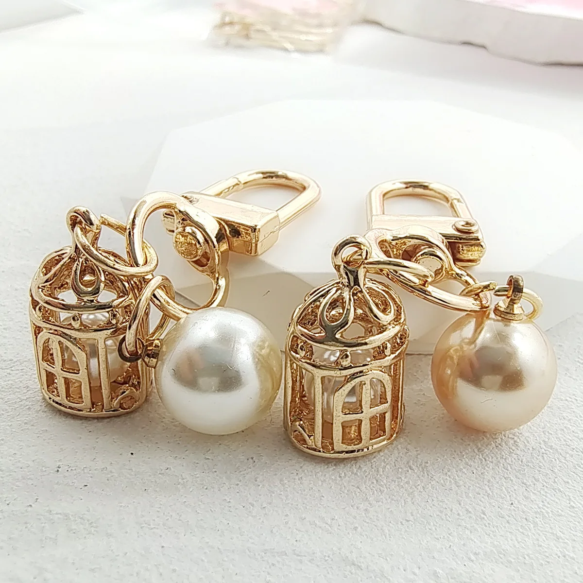 Creative Bird Cage Pearl Keychain Handmade Jewelry Delicate Little ...