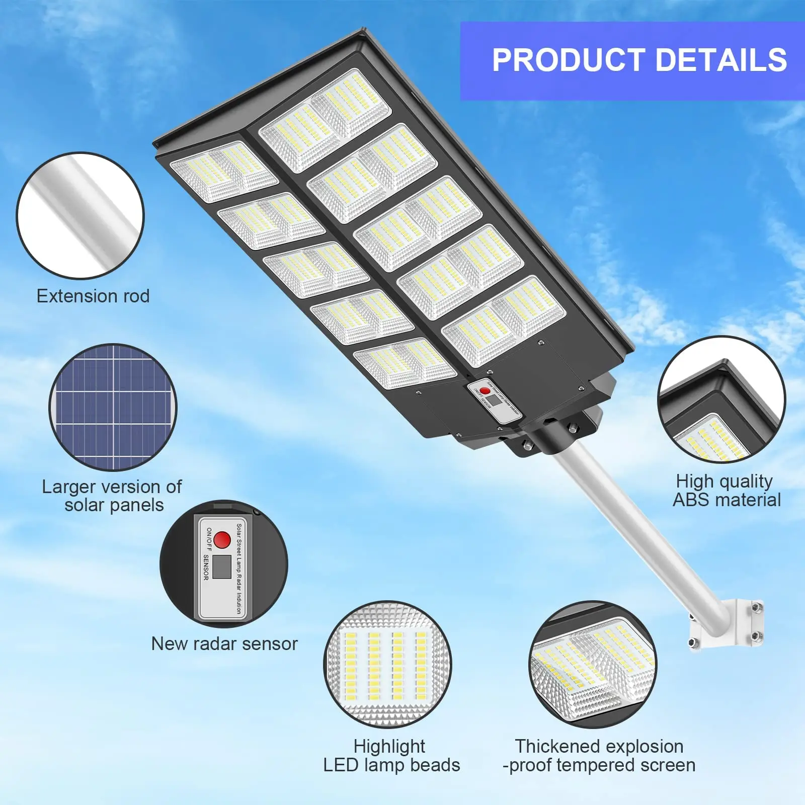 Radar Induction Light Control Abs Streetlight 1000w Led Solar All In ...