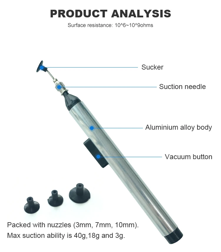 Antistatic IC Vacuum Suction Pen with 3 Suction Headers
