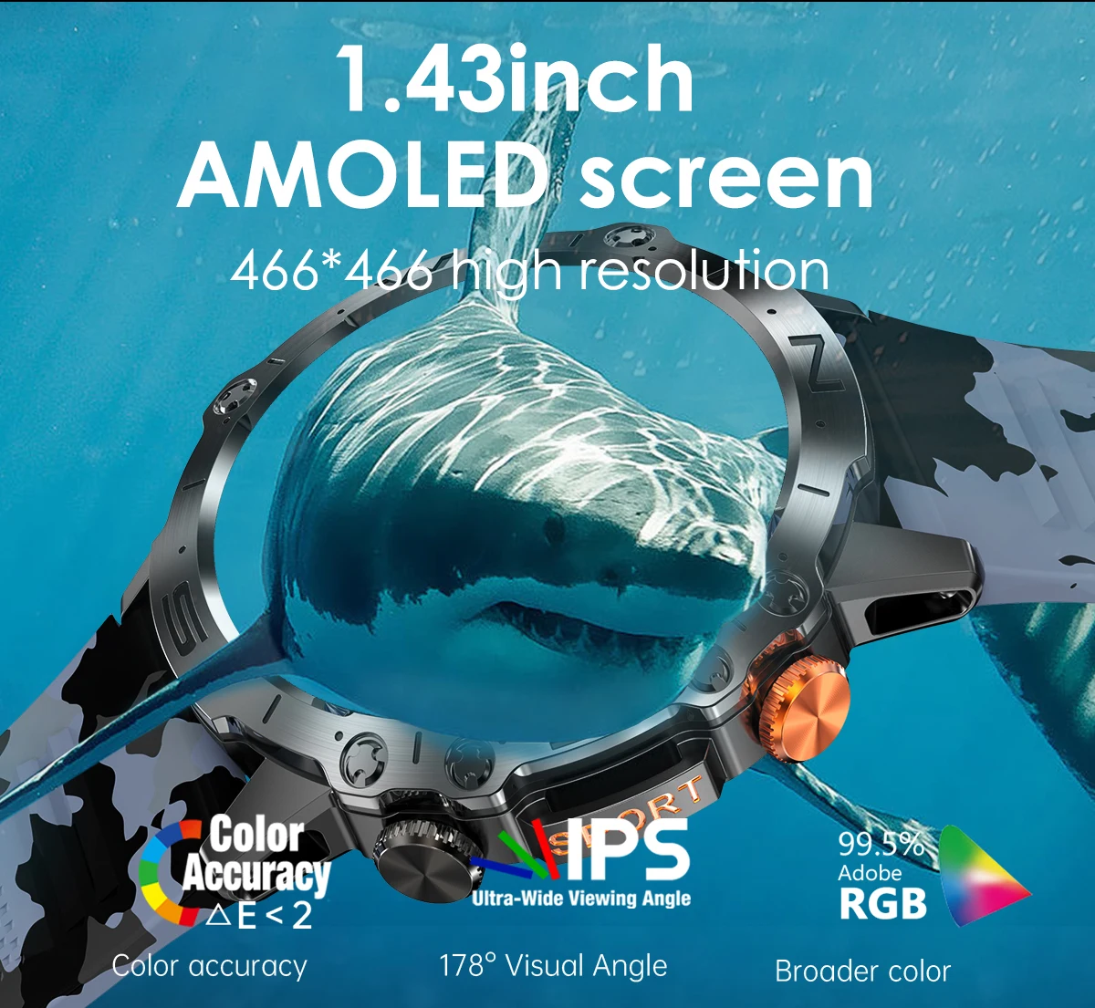 K59 Sport Smart Watch - 1.43inch AMOLED, Long Battery Life