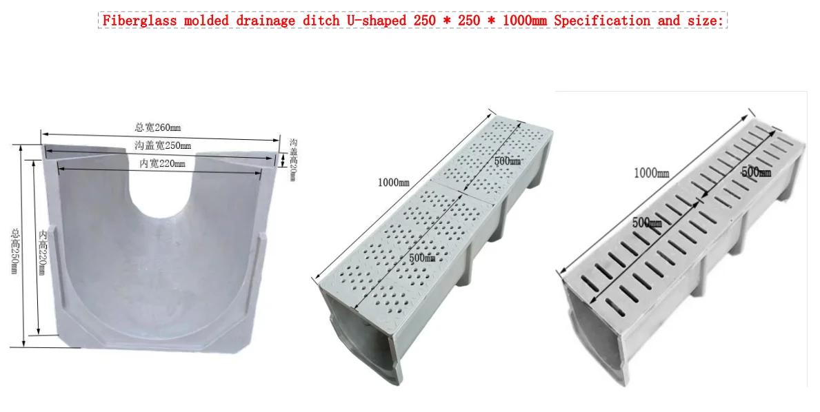 High Quality 200mm Fiberglass Channel Gutter 300 Polymer Resin Smc U ...