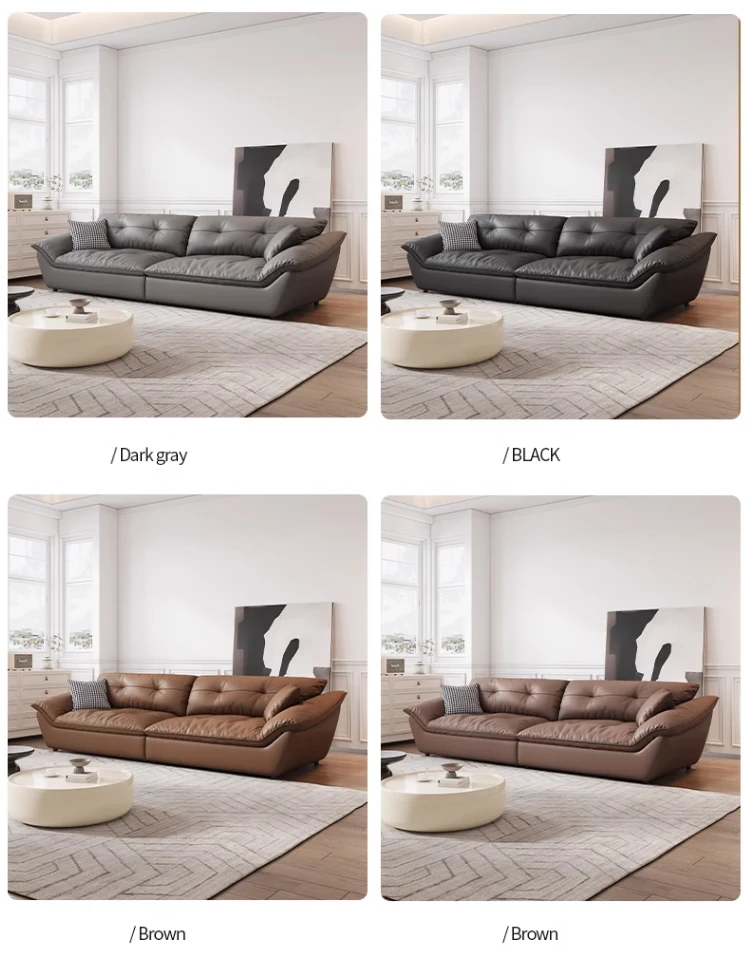 Living Room Simple Cloud Leather Sofa Family Small Flat Straight Row Three-Seat Sofa Combination ...