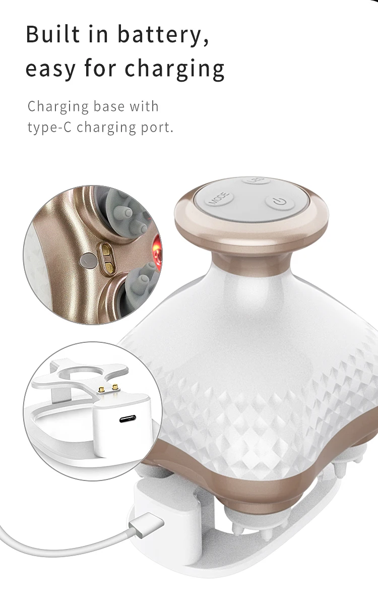 Mini Scalp Massager Rechargeable Head Massager For Scalp Relax Stress Relief Tool With Bamboo