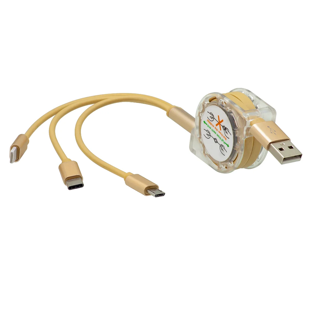 YIWANDA 3 in 1 Retractable USB Cable - 2.4A Fast Charging
