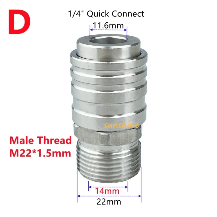 SS High Pressure Water Gun Quick Connector - 1/4" Self-locking