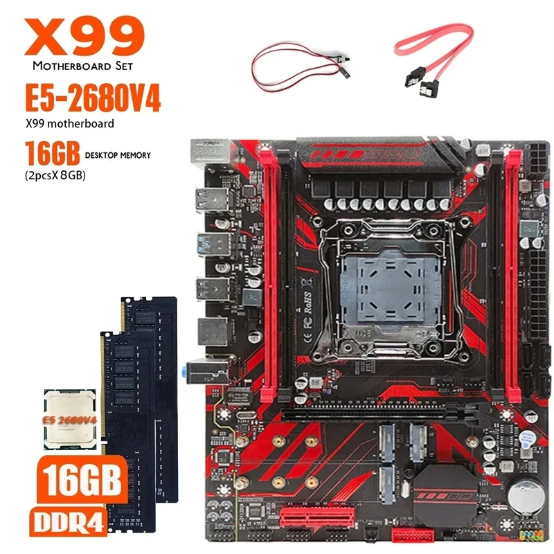 Motherboard X99 Combo with NVMe Socket and E5 2680V4 Processor DDR4 2*8G= 16G ECC REG RAM X99 ...