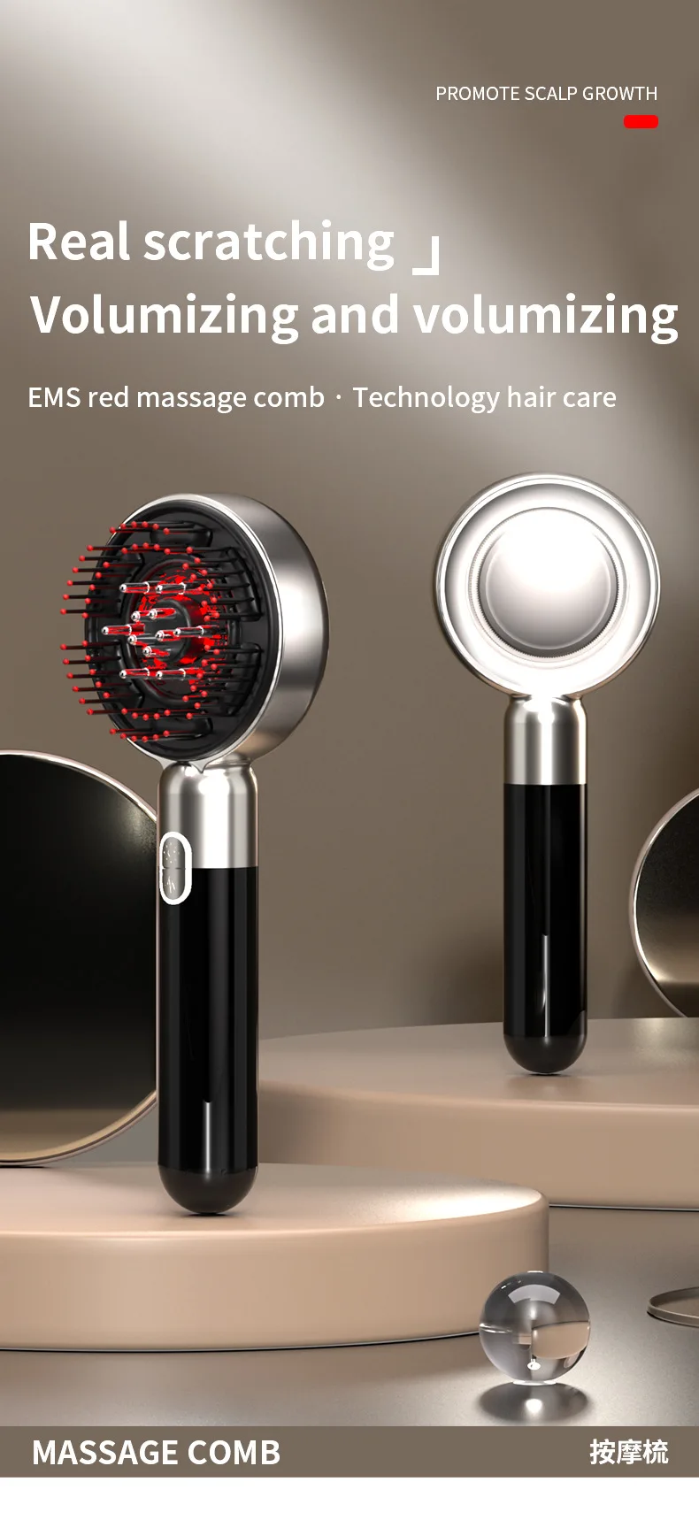 High Frequency Vibration Hair Growth Scalp Massager Brush Red Light Therapy Heating Massage Comb ...