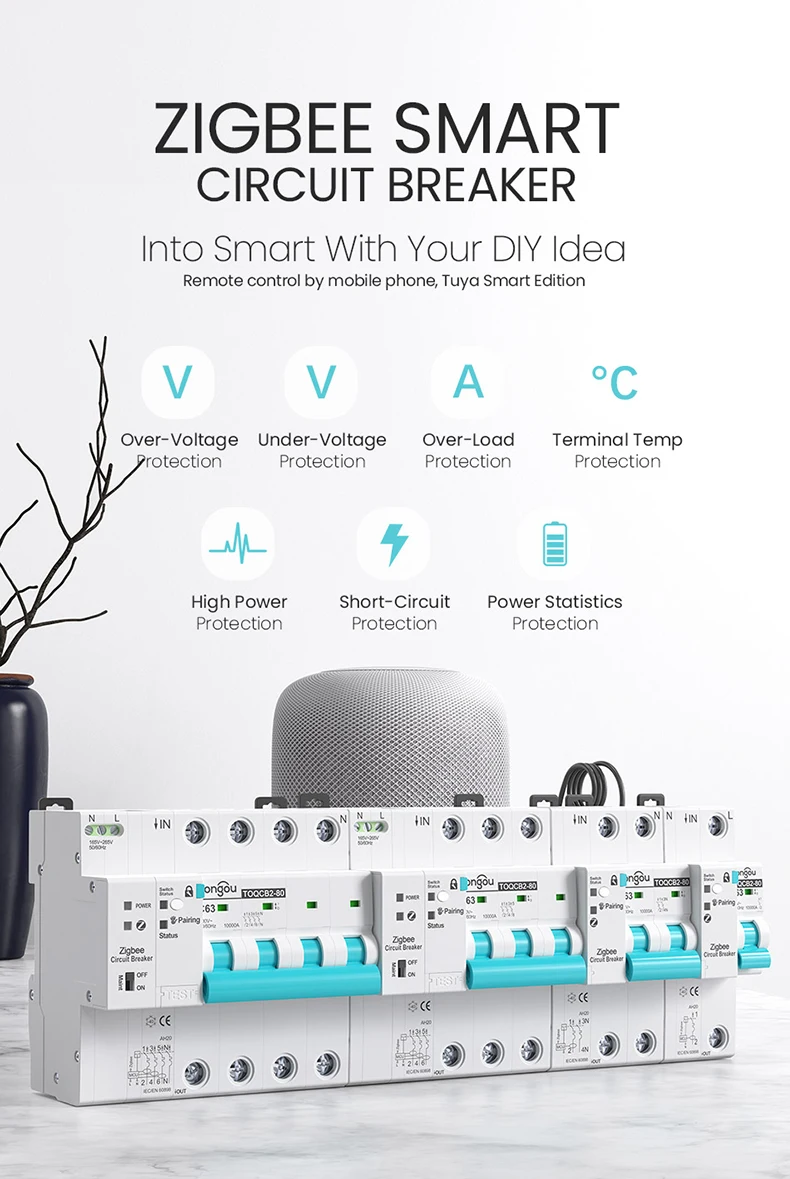 Tuya 2P Zigbee Smart MCB Circuit Breaker for Home Automation - Wireless ...
